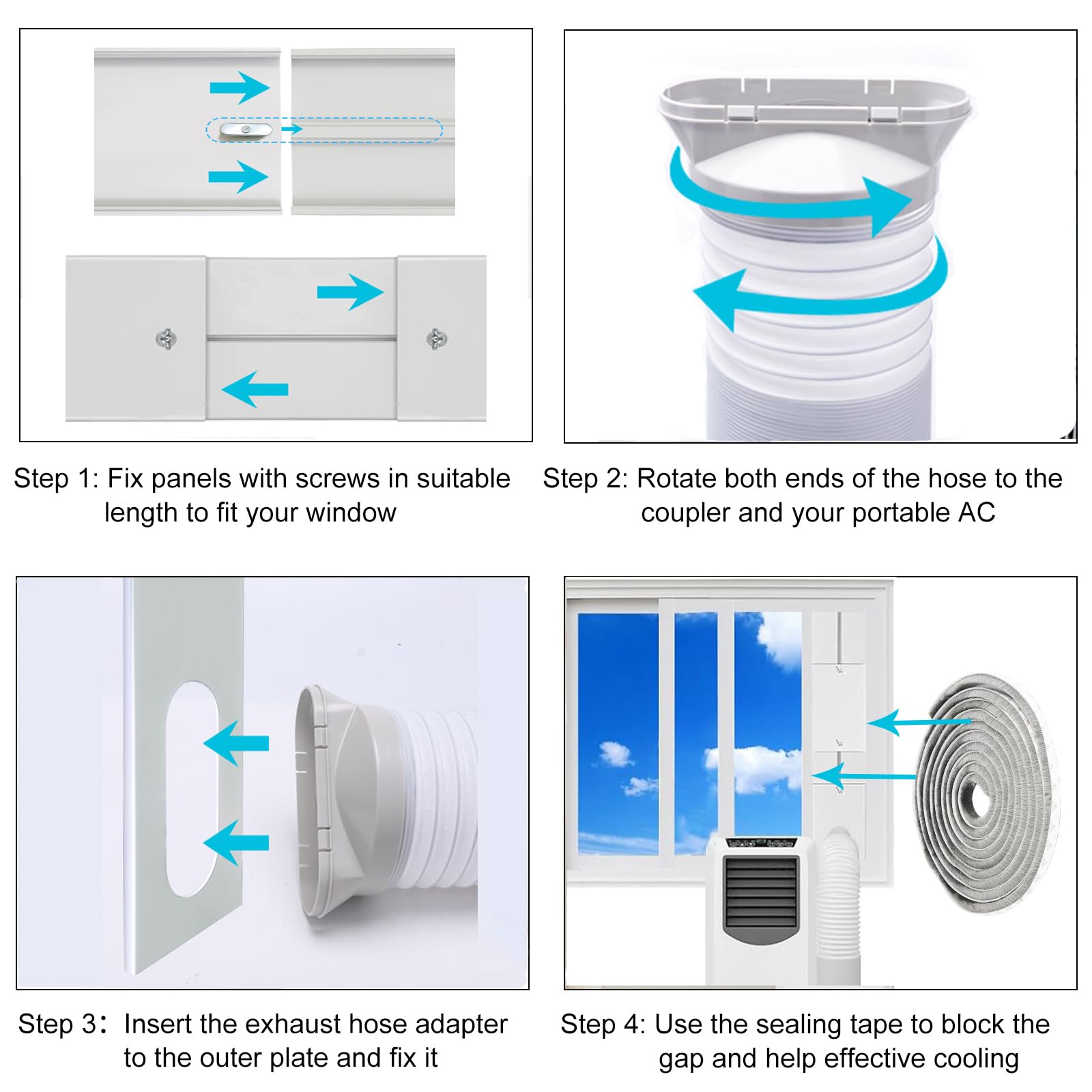 Estoder Portable Air Conditioner Window Vent Kit with 5.9" Exhaust Hose (Length Up To 79”), Universal Portable AC Duct Kit with Coupler, Adjustable Window Seal for Sliding Vertical & Horizontal Window