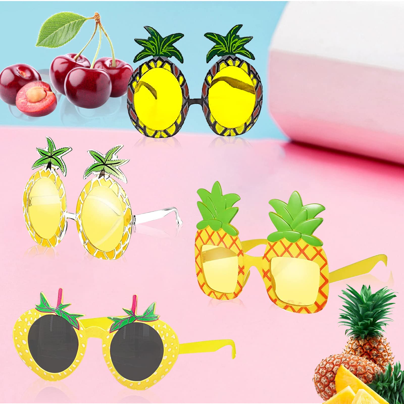 Kabcifea 12 Pieces Fruit Eyeglasses Tropical Pineapple Glasses with 12 Styles,Hawaiian Fruit Funny Shape Eyeglasses Pineapple Party Favors for Hawaiian Summer Beach Luau Theme Party Supplies