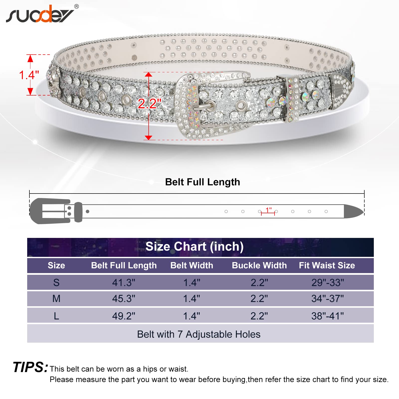 SUOSDEY Skull Rhinestone Belt for Men Women Sparkly Bling Diamond Sequin Studded Belt Western Cowgirl Cowboy Belt, Silver