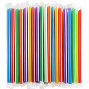 [individually wrapped] angled tips 100 pcs disposable jumbo smoothie straws, wide multi colors milkshakes plastic drinking straws, bpa free (8.27" long and 0.43" diameter)