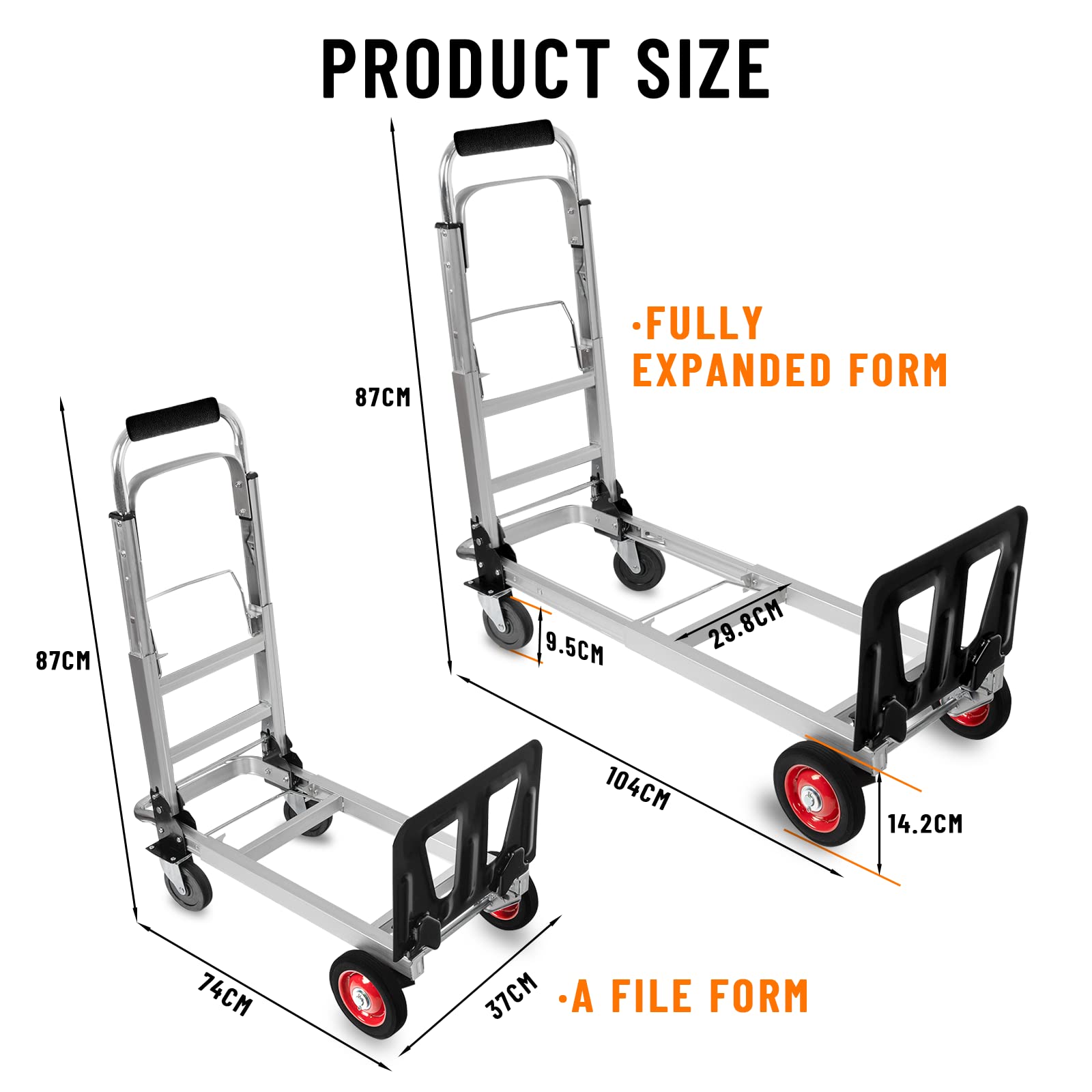 Fineera 3 in 1 Aluminum Hand Truck Dolly Convertible Heavy Duty 460lbs Capacity Folding Hand Truck with 6’’ Rubber Wheels and Telescoping Handles Multi-Position Dolly Platform Hand Cart