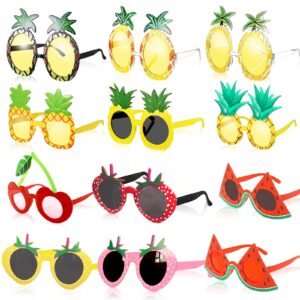 kabcifea 12 pieces fruit eyeglasses tropical pineapple glasses with 12 styles,hawaiian fruit funny shape eyeglasses pineapple party favors for hawaiian summer beach luau theme party supplies