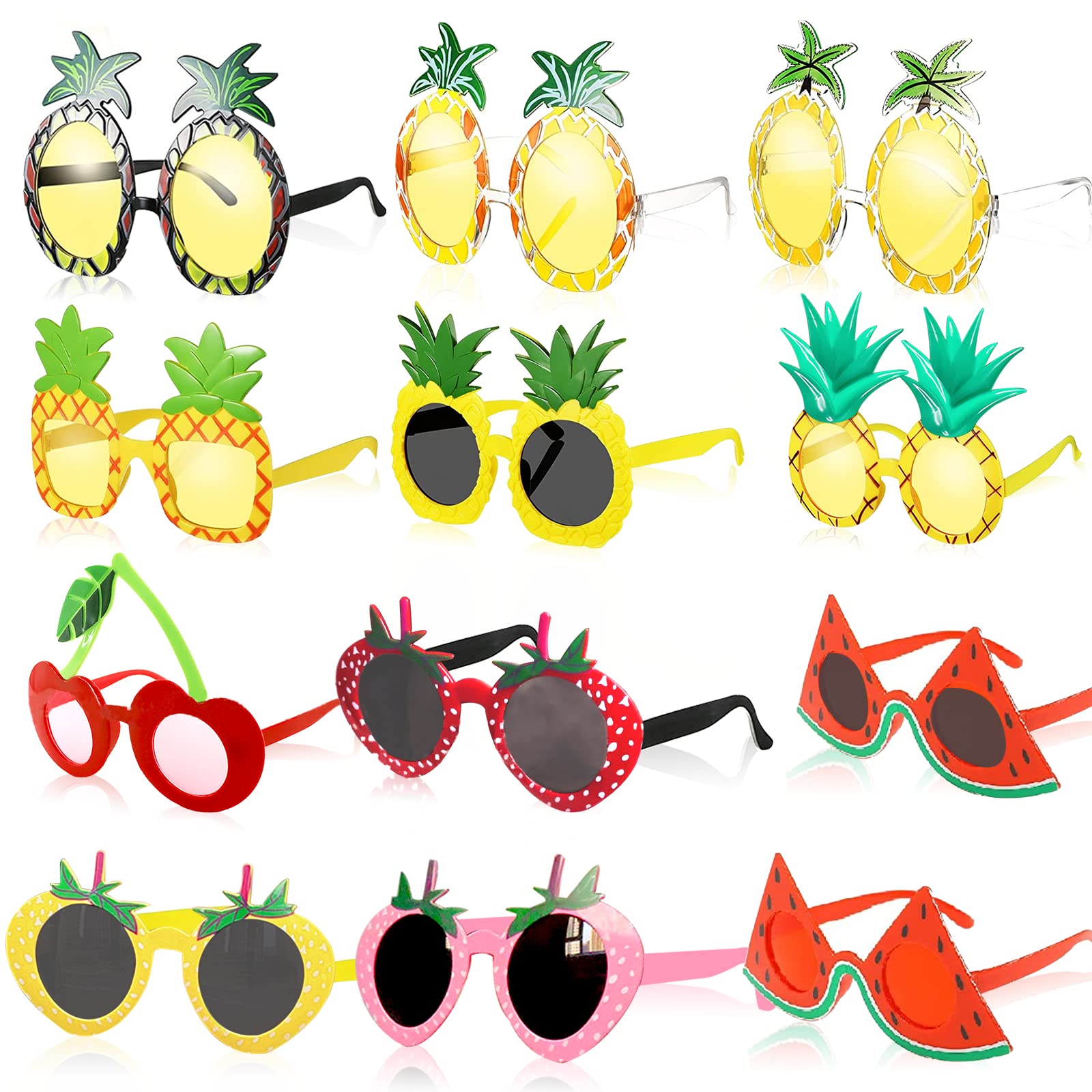 Kabcifea 12 Pieces Fruit Eyeglasses Tropical Pineapple Glasses with 12 Styles,Hawaiian Fruit Funny Shape Eyeglasses Pineapple Party Favors for Hawaiian Summer Beach Luau Theme Party Supplies