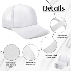 Vabean 24 Pack Sublimation Blank Cap Trucker Mesh Cap Unisex Plain Blank Baseball Hat for DIY Embroidery Sublimation Printing (White)