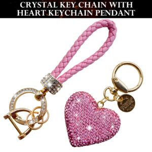 TX-INNO AUTO Crystal Car Keychain for Women with Sparkly Rhinestones Pink Heart Shape, Pretty Key Chains for Girls Birthday Christmas Easter Valentines Day Mothers Day Gifts