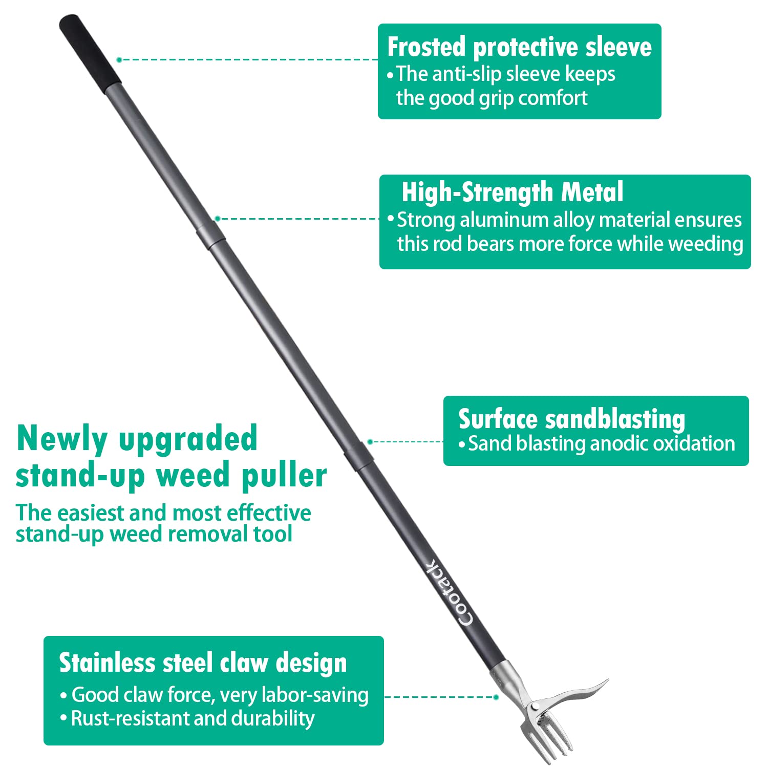 Cootack 52'' Weed Puller with Long Handle Stand-up Hand Weeder Manual Weeding Tool with Stainless Steel Claw for Garden/Yard/Lawn, Weed Remove Without Bending or Kneeling