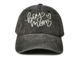 hepandy funny boy's mom hat for women, embroidered gifts mama baseball cap, distressed washed black cotton adjustable hat