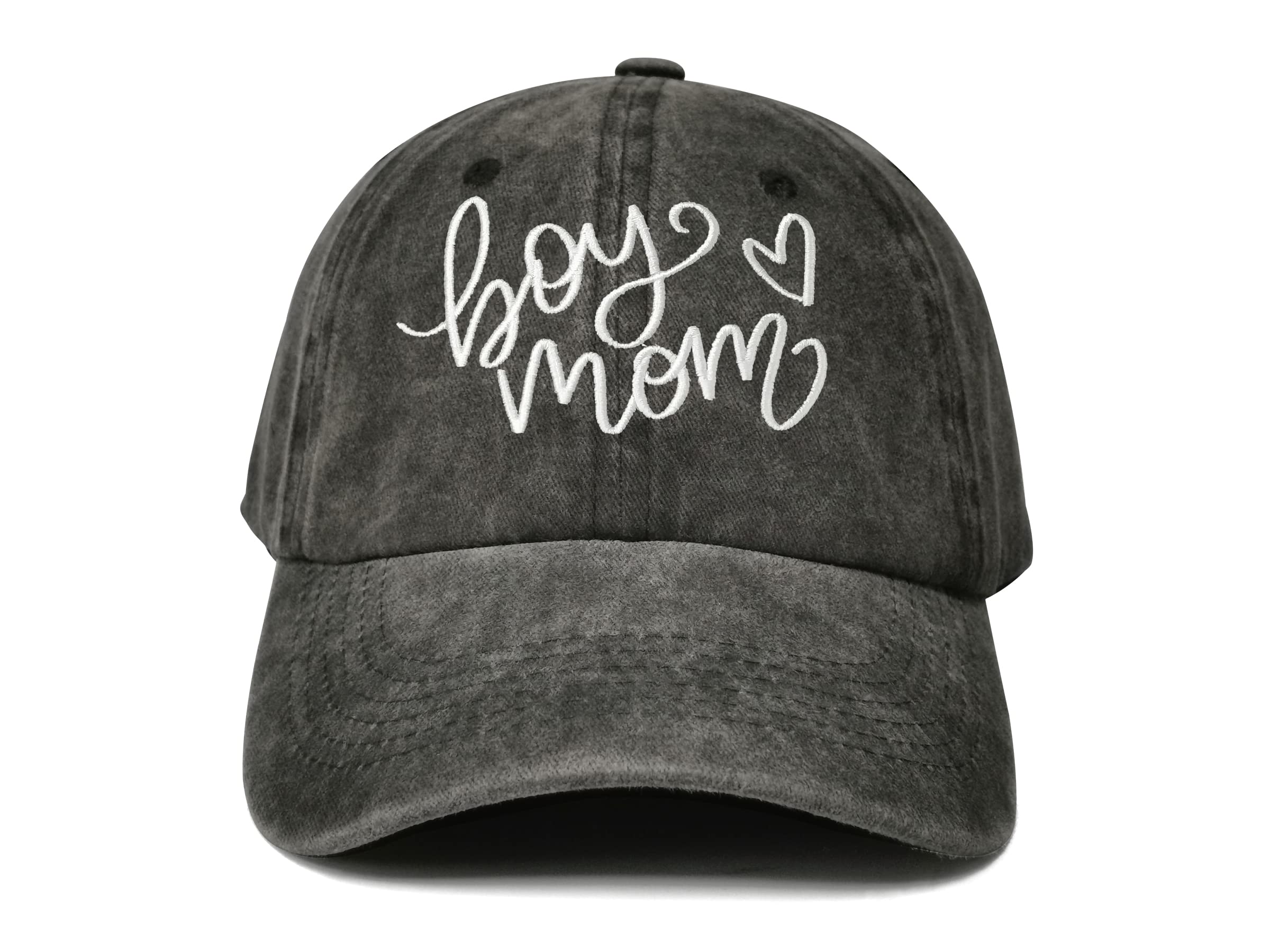 Hepandy Funny Boy's Mom Hat for Women, Embroidered Gifts Mama Baseball Cap, Distressed Washed Black Cotton Adjustable Hat