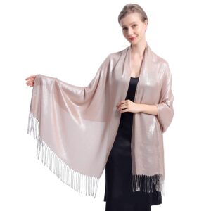 RonFoxi Rose Gold Sparkly Evening Shawls, Glittering Metallic Wraps and Scarves for Women Wedding Dresses (Rose Gold)