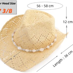 Pro Celia Men Women Cowgirl Straw Western Cowboy Hat (Bead-Beige)