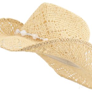 Pro Celia Men Women Cowgirl Straw Western Cowboy Hat (Bead-Beige)