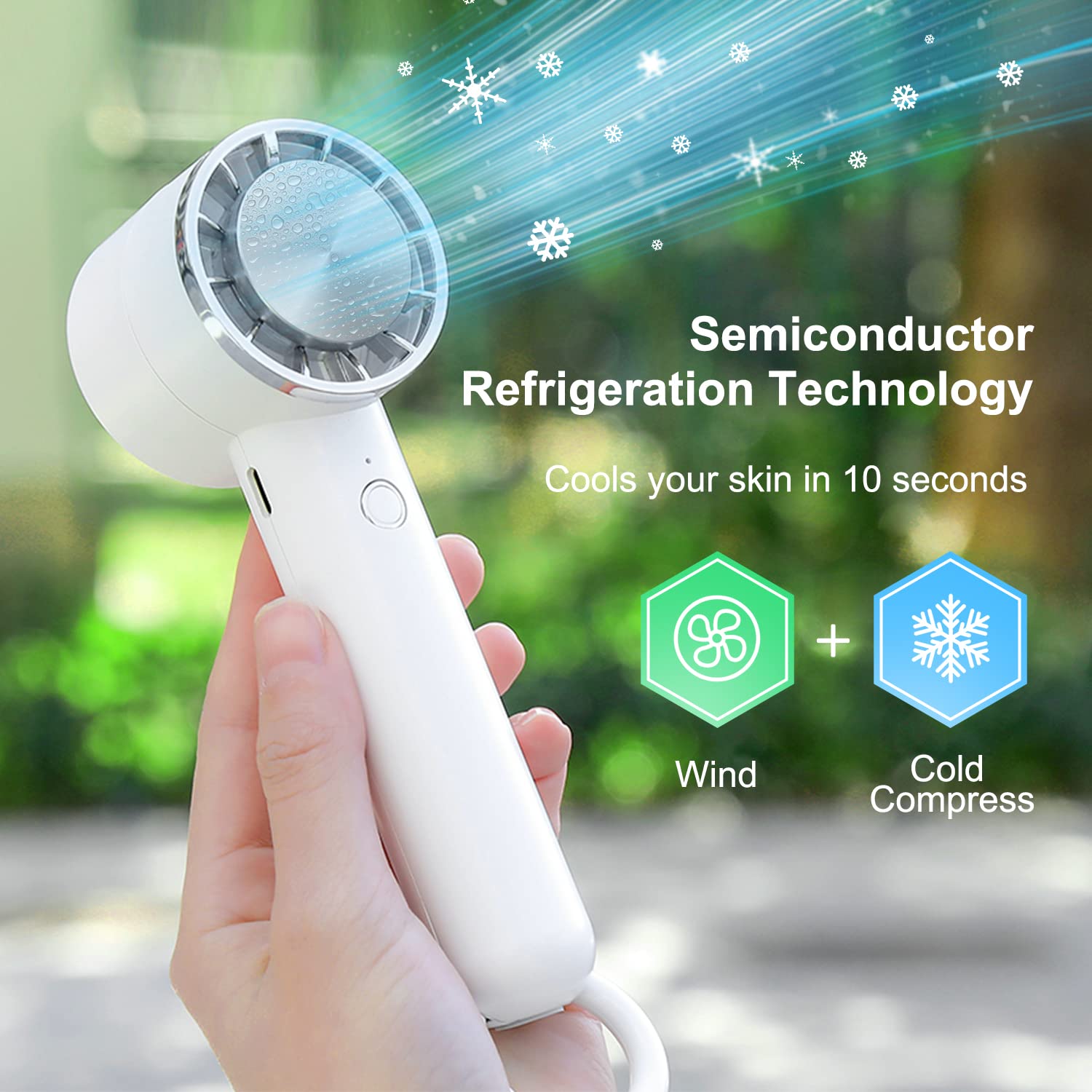 CEROBEAR Handheld Cooling Fan, New Upgrade Portable Fan with Cold Compress Function, 3 Speeds Adjustable Rechargeable USB Mini Face Fan for Makeup Travel Indoor Outdoor-White