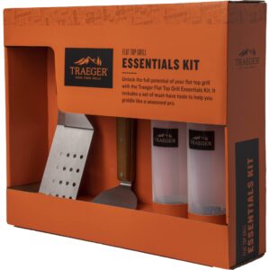 traeger grills bac733 flat top griddle essentials kit, two spatulas, scraper, squeeze bottles grill accessory