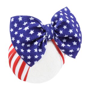 yanjie 4th of july baby nylon headbands, red blue white star hair accessories with big bows for newborns, infants, and toddler girls (america flag)