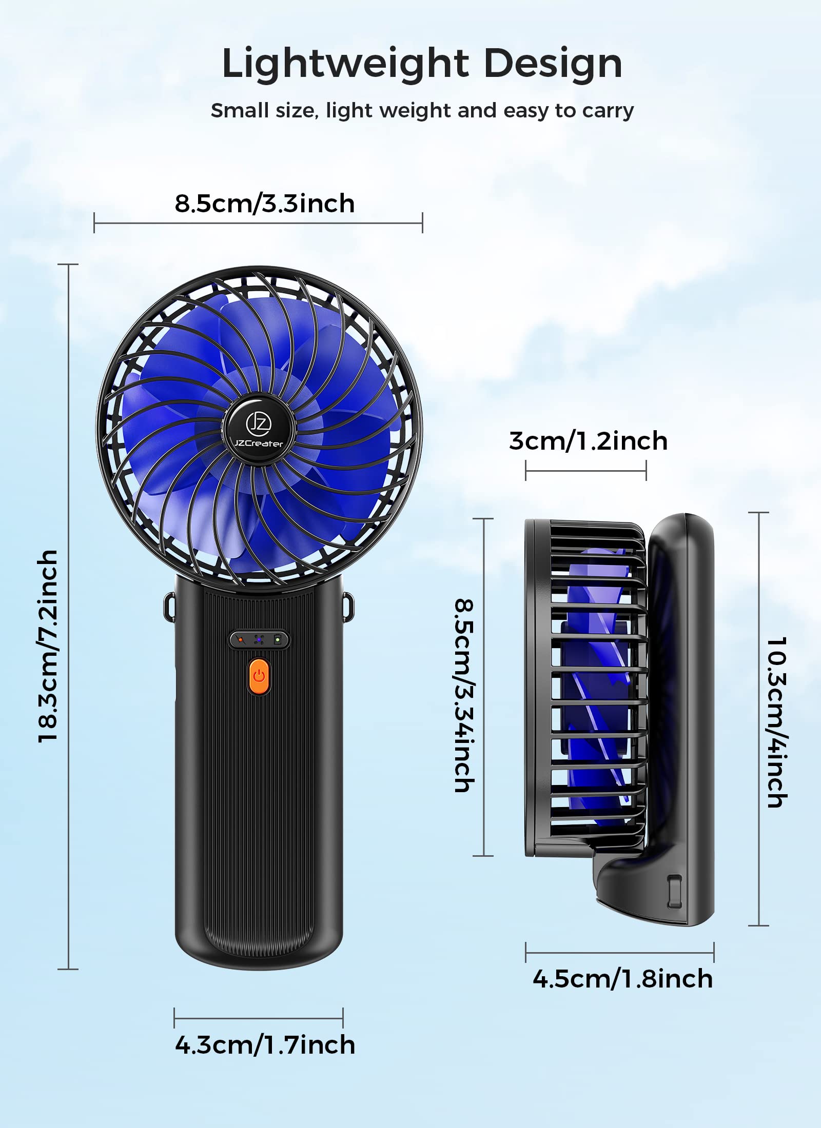 JZCreater Mini Handheld Fan,Portable Hand Held Fan, 15H Cooling Fan, Quiet 4 Speed, USB Rechargeable Battery Operated Desk Fan, Small Folding Electric Fan for Travel Outdoor Home Office Makeup, BLACK