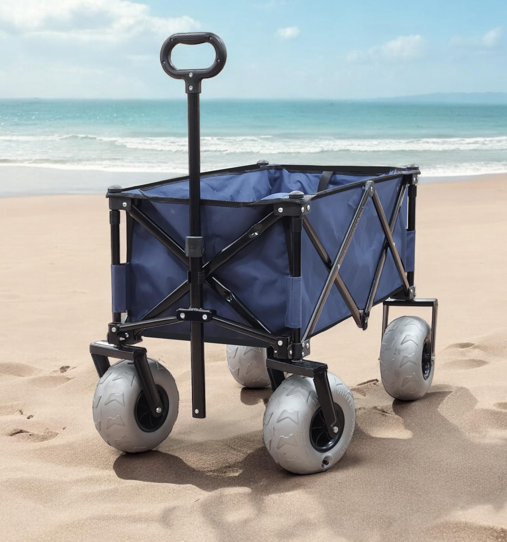 Rangland Beach Wagon with Big Wheels for Sand - All Terrain Steel Frame Utility Cart with 9" Pneumatic Tires, Collapsible Folding Design (Sand Warrior RX800)