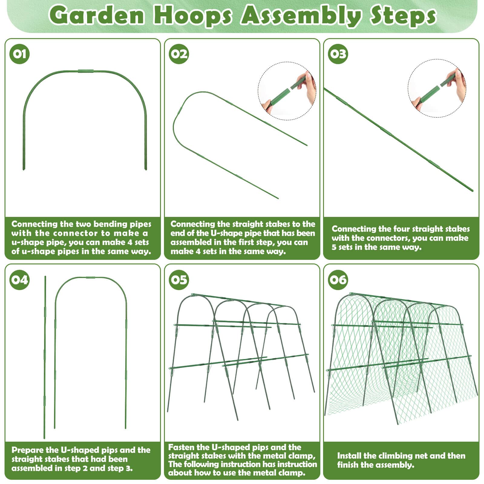 Tetutor Cucumber Trellis for Raised Beds, 63 x 45 Inch U-Shaped Garden Trellis for Climbing Plants Outdoors with Climbing Net, Metal Detachable Arch Plant Support Vegetable Trellis