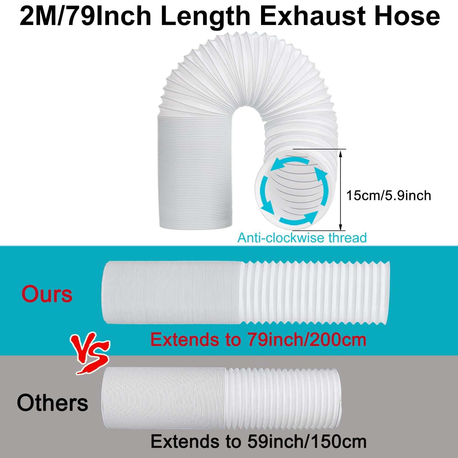 Estoder Portable Air Conditioner Window Vent Kit with 5.9" Exhaust Hose (Length Up To 79”), Universal Portable AC Duct Kit with Coupler, Adjustable Window Seal for Sliding Vertical & Horizontal Window