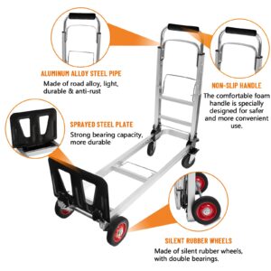 Fineera 3 in 1 Aluminum Hand Truck Dolly Convertible Heavy Duty 460lbs Capacity Folding Hand Truck with 6’’ Rubber Wheels and Telescoping Handles Multi-Position Dolly Platform Hand Cart