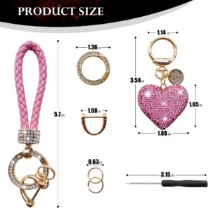 TX-INNO AUTO Crystal Car Keychain for Women with Sparkly Rhinestones Pink Heart Shape, Pretty Key Chains for Girls Birthday Christmas Easter Valentines Day Mothers Day Gifts