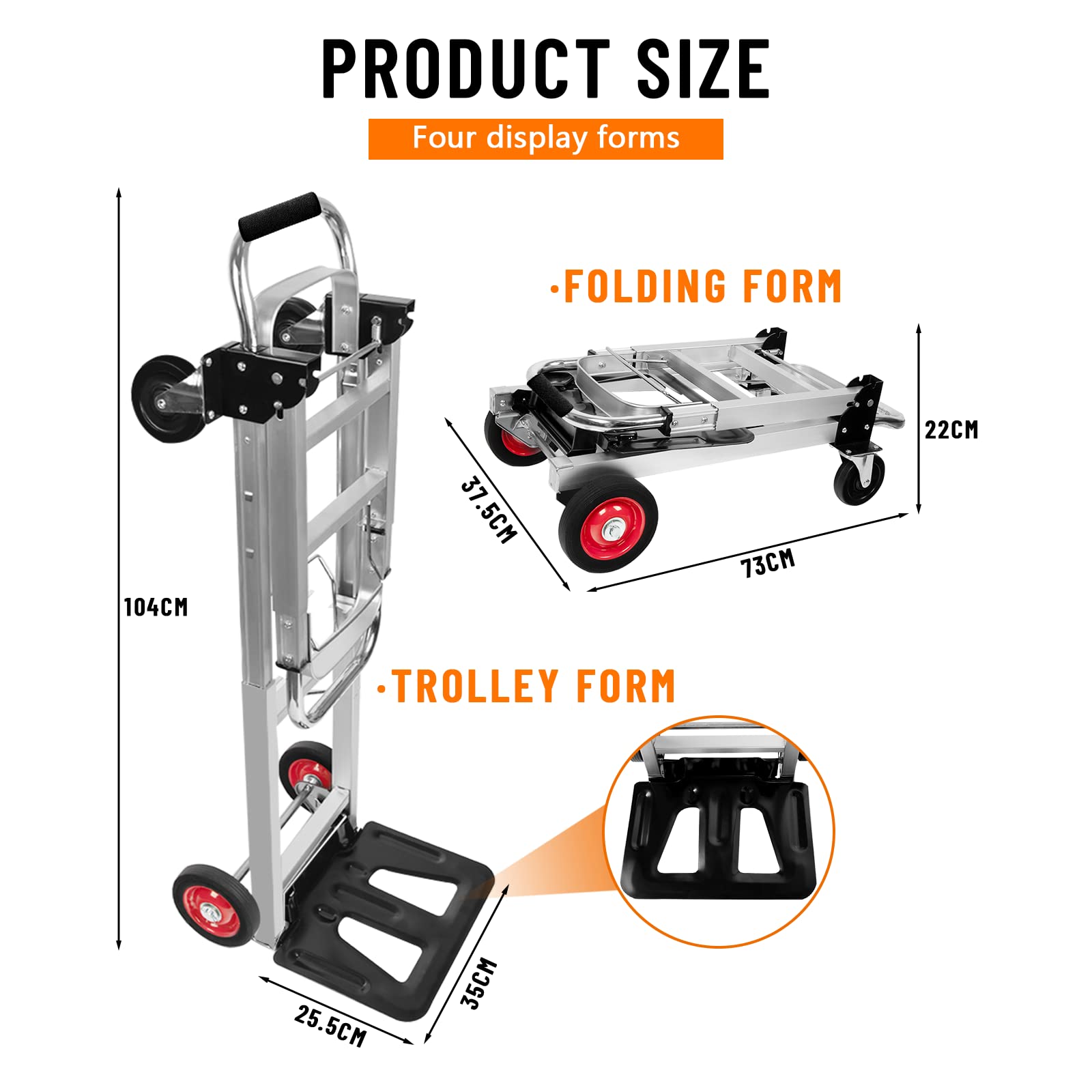 Fineera 3 in 1 Aluminum Hand Truck Dolly Convertible Heavy Duty 460lbs Capacity Folding Hand Truck with 6’’ Rubber Wheels and Telescoping Handles Multi-Position Dolly Platform Hand Cart