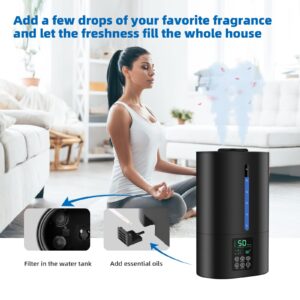 6L Humidifiers for Bedroom Large Room Home, Cool and Warm Humidifiers for Baby and Plants Mist Top Fill Desk Humidifiers Essential Oil Diffuser, Quiet with Adjustable Mist,360°Nozzle-Black