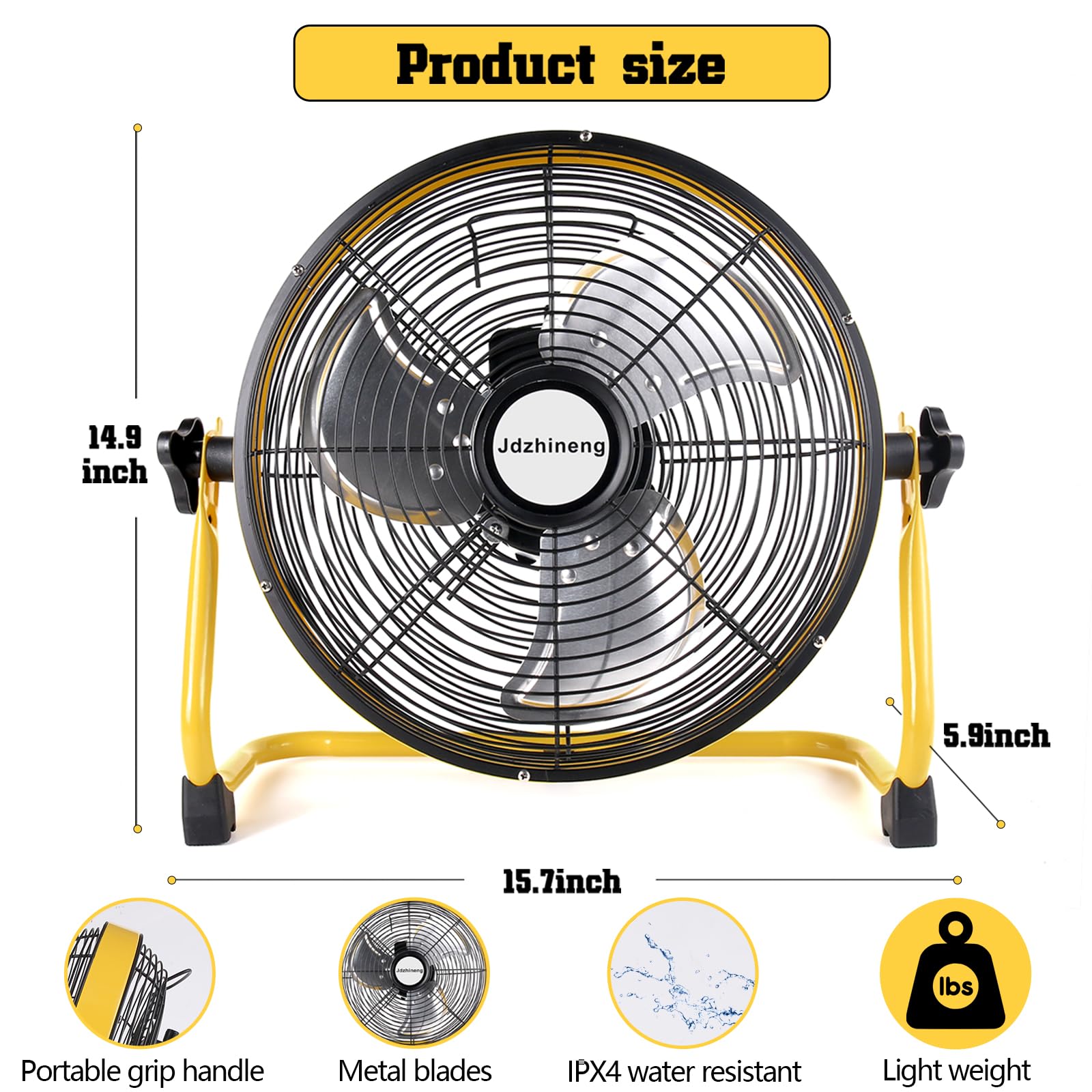 jdzhineng Battery Operated Fan, 15000mAh Battery Powered Fan, Portable Rechargeable Floor Fan for Camping, Travel and Home. Cordless Outdoor Fan with Metal Blade.