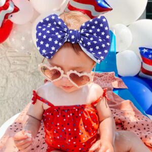 YanJie 4th of July Baby Nylon Headbands, Red Blue White Star Hair Accessories with Big Bows for Newborns, Infants, and Toddler Girls (America Flag)