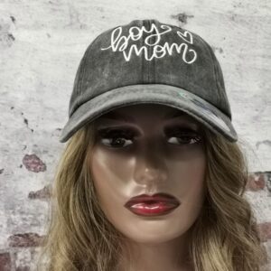 Hepandy Funny Boy's Mom Hat for Women, Embroidered Gifts Mama Baseball Cap, Distressed Washed Black Cotton Adjustable Hat