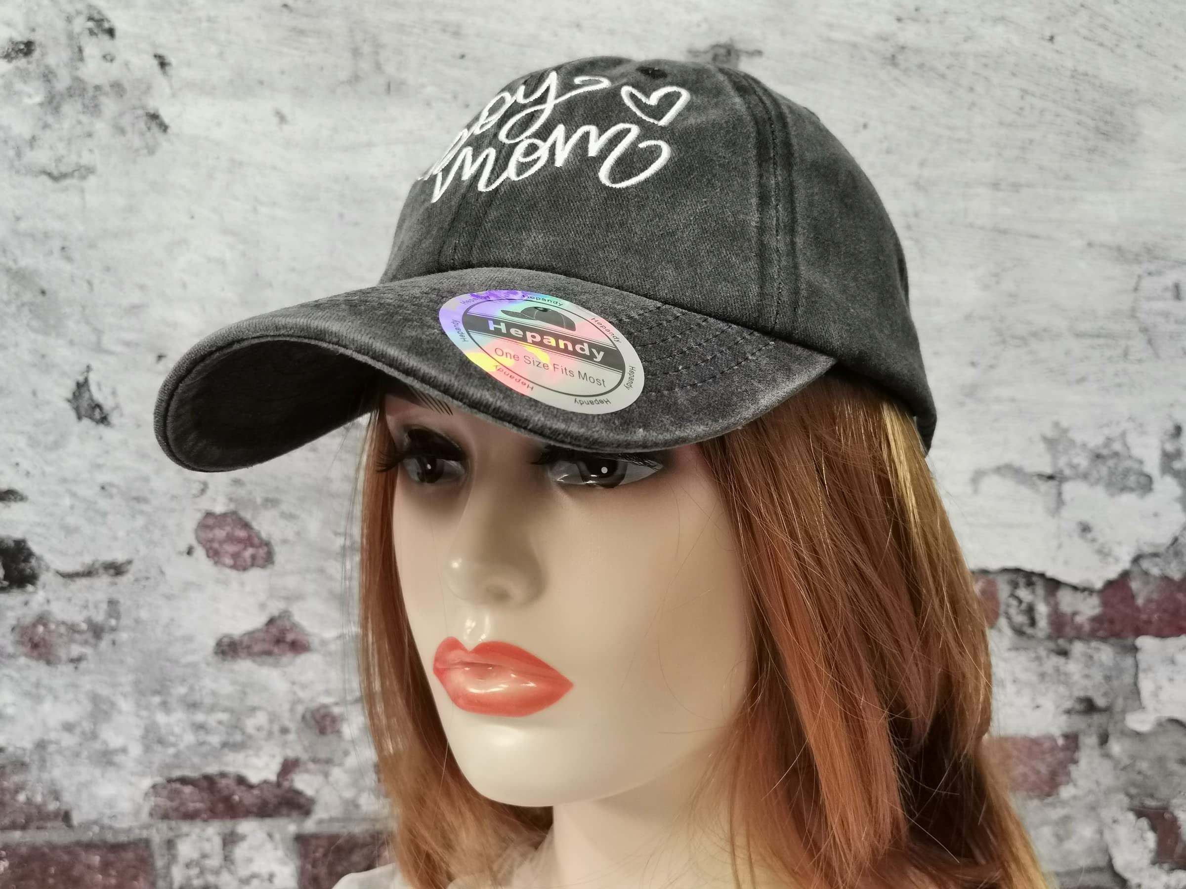 Hepandy Funny Boy's Mom Hat for Women, Embroidered Gifts Mama Baseball Cap, Distressed Washed Black Cotton Adjustable Hat