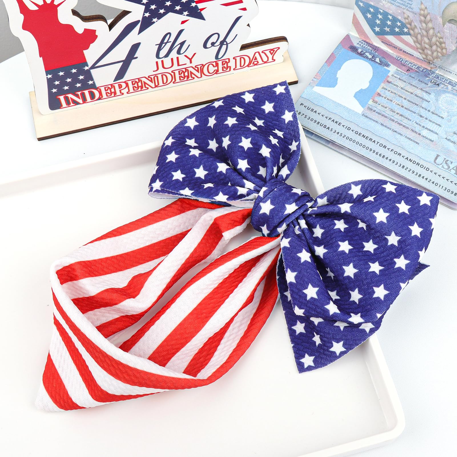 YanJie 4th of July Baby Nylon Headbands, Red Blue White Star Hair Accessories with Big Bows for Newborns, Infants, and Toddler Girls (America Flag)