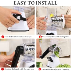 Cheese Graters with Handle, Manual Cheese Shredder Rotary Grater with 3 Replaceable Drum Blades for Vegetables, Fruit, Food, Nuts