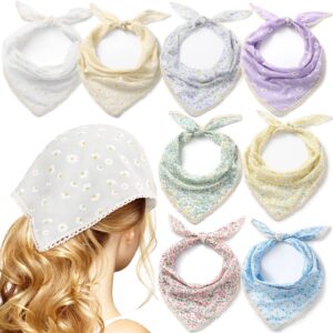 kinlop 8 pcs floral hair bandanas headband triangle boho hair scarf headband floral printed chiffon head kerchief floral hair kerchief for women hair scarves accessories(novel style)