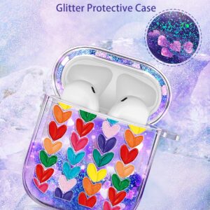 Kokaaee for Airpod Case 2nd & 1st Generation Cover Kawaii Funda Cute Aesthetic Girl Women Protector Liquid Glitter Bling Sparkly Heart Design Estuche Keychain Y2K Girly for Apple Air Pod 1/2 Gen