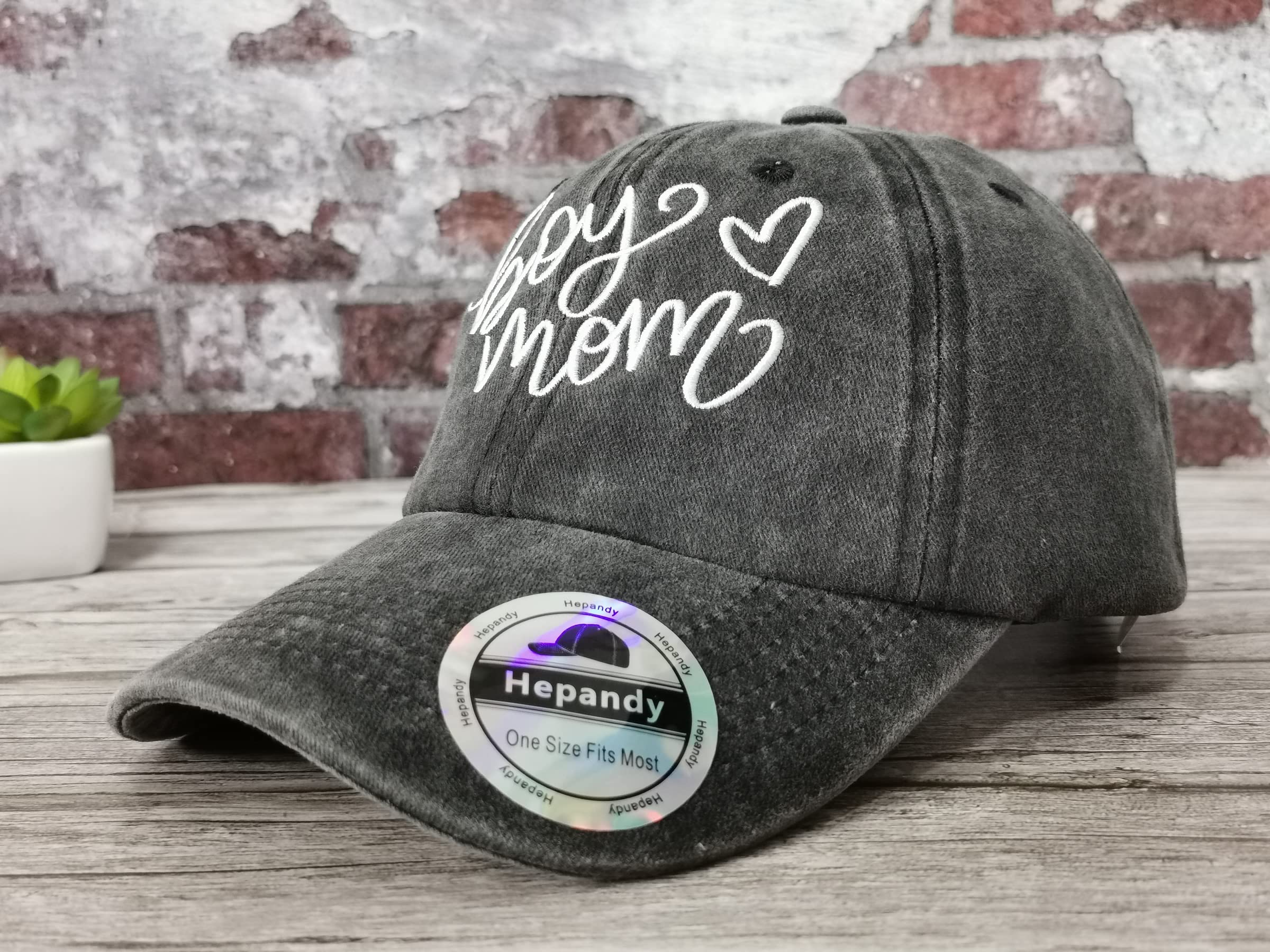 Hepandy Funny Boy's Mom Hat for Women, Embroidered Gifts Mama Baseball Cap, Distressed Washed Black Cotton Adjustable Hat