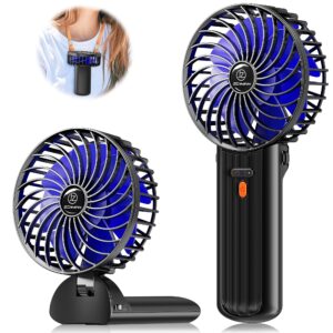 jzcreater mini handheld fan,portable hand held fan, 15h cooling fan, quiet 4 speed, usb rechargeable battery operated desk fan, small folding electric fan for travel outdoor home office makeup, black