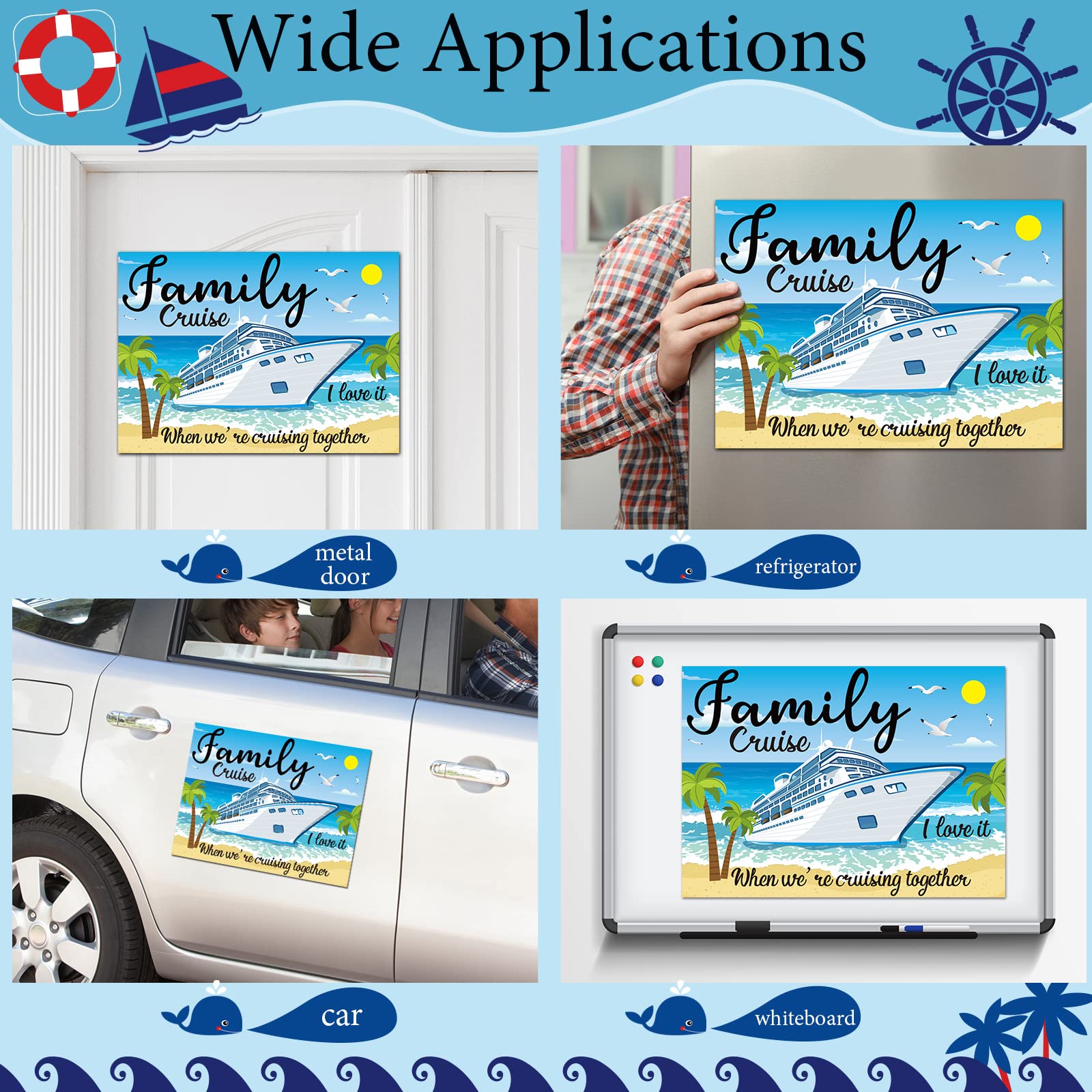 Xuhal 4 Pcs Large Cruise Door Magnets Decorations Magnetic Summer Beach Magnets Cruise Ship Magnets Funny Beach Nautical Magnet Decal Sticker for Cabin Fridge Refrigerator Car Carnival Anniversary