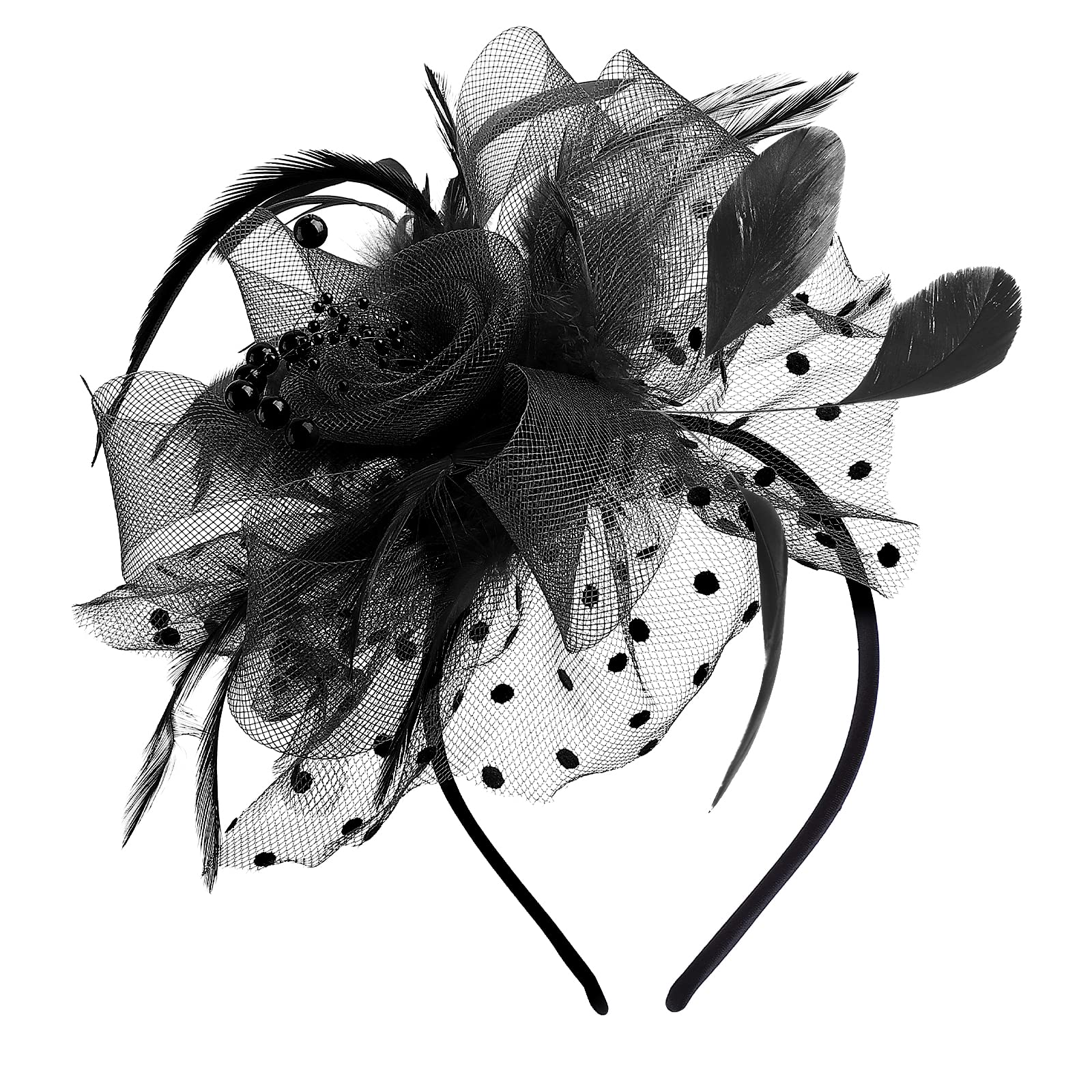 WLLHYF Fascinators Hat, 1920s Fascinators Hats for Women Flower Mesh Feathers Hair Clip Tea Party Hats Feather Headband (Black)