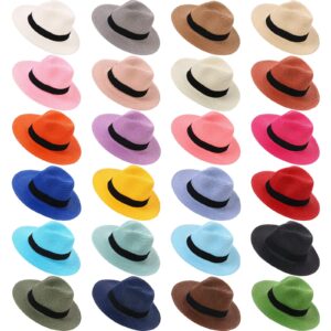 mumufy 24 packs straw cowboy hat bulks panama hat for women classic large brim western cowgirl party sun protection hats for men women for beach travel camping summer, 24 colors colorful