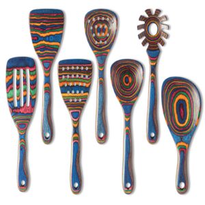 gudamaye pakkawood 7-piece blue wooden cooking utensils, wooden spoons for cooking, wooden spoon set, wooden kitchen utensil set, pakkawood cooking spoons, non-stick spoon,pakkawood kitchen utensils