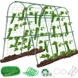 tetutor cucumber trellis for raised beds, 63 x 45 inch u-shaped garden trellis for climbing plants outdoors with climbing net, metal detachable arch plant support vegetable trellis