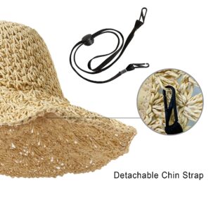 Lanzom Womens Ladies Straw Hat Wide Brim Beach Sun Cap Foldable Large Floppy Braided Sun Hat for Travel (Khaki)