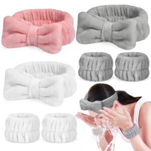 crosize 7 pack headband and wristband set for women - spa skin care terry cloth headbands and towels for makeup, facial care