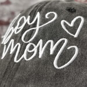 Hepandy Funny Boy's Mom Hat for Women, Embroidered Gifts Mama Baseball Cap, Distressed Washed Black Cotton Adjustable Hat