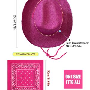 JICASTO Cowboy Hat Pink Cowgirl Hat with Sequins & Tiara Crown for women Rodeo Party Hats with Heart Glasses (Glitter Fringed Hot Pink)