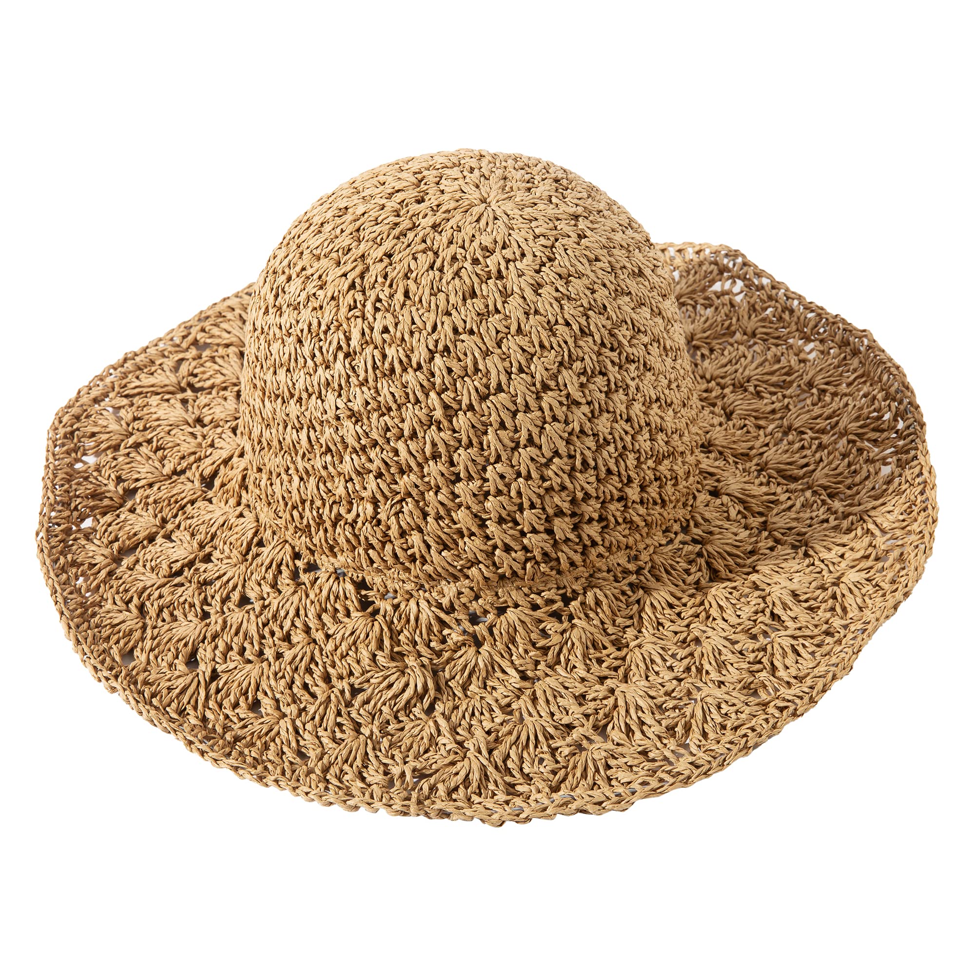 Lanzom Womens Ladies Straw Hat Wide Brim Beach Sun Cap Foldable Large Floppy Braided Sun Hat for Travel (Khaki)