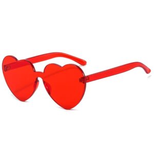 yoothink love heart shaped sunglasses for women colorful rimless sunglasses party sunglasses (queen red)