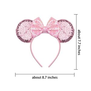 ZYTJ 2 Pcs Mouse Ears Headbands,Shiny Bows Mouse Ears Headbands for Birthday Parties, Themed Events, A Perfect Addition to Your Trip Essentials and Accessories for Women allpink