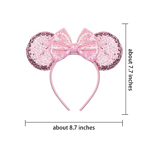 ZYTJ 2 Pcs Mouse Ears Headbands,Shiny Bows Mouse Ears Headbands for Birthday Parties, Themed Events, A Perfect Addition to Your Trip Essentials and Accessories for Women allpink