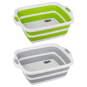 2 pack collapsible cutting board, foldable dish tub with draining hole, portable chopping board with colander, 3 in 1 multifunction camping sink for washing dish, bowl, vegetables and fruit